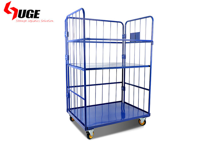 Customized Blue Metal Cage Trolley Car With Wheels For Logistics And ...