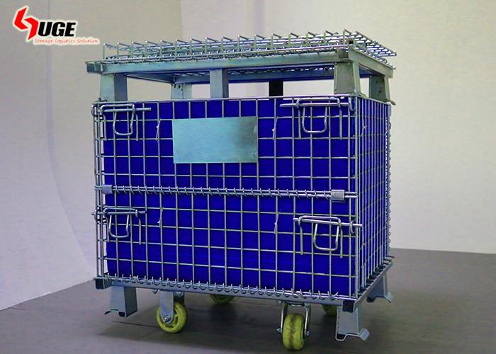 Returnable Wire Mesh Steel Storage Cargo Pallet Cages Box With Pp Sheet