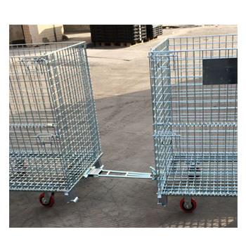 Heavy Duty Folding Wire Mesh Container Traction Mesh Pallet Box With Caster