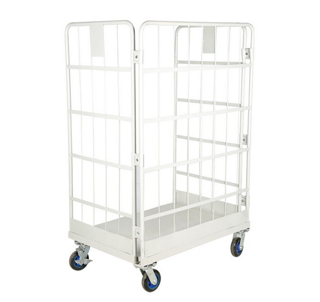 L Frame White Wire Mesh Trolley Logistics Trolley Stackable Unique Design