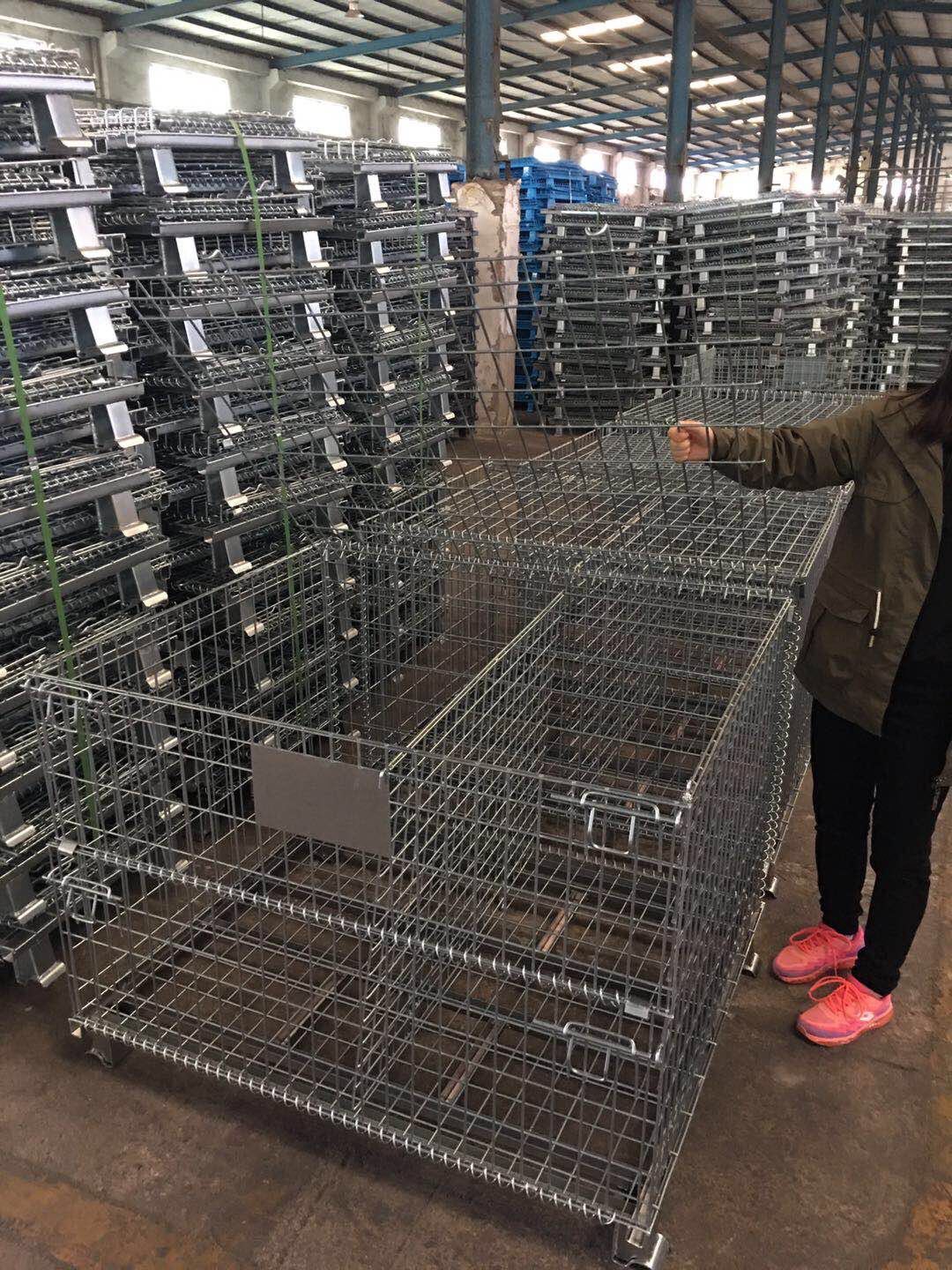 Durable Heavy Duty Wire Mesh Baskets Wire Mesh Pallet Containers With Lid
