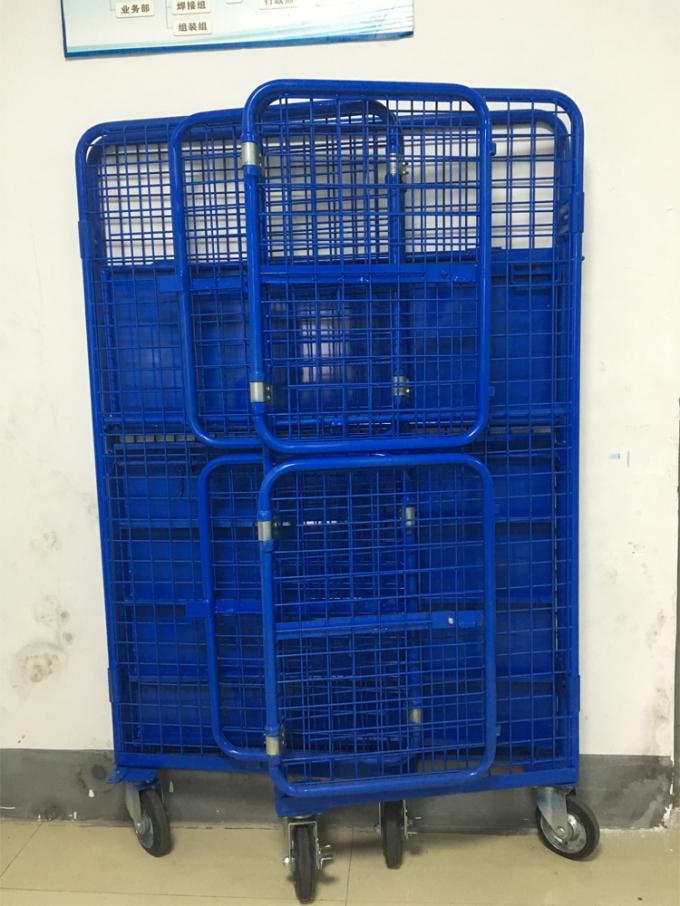 Heavy Duty Nestable Movable Blue Logistic Mesh Trolley With Layers