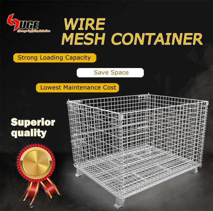 Returnable Wire Mesh Steel Storage Cargo Pallet Cages Box With Pp Sheet