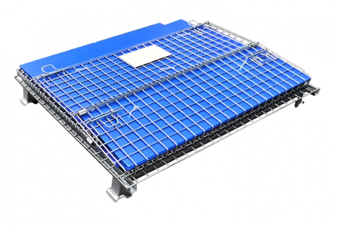 Returnable Wire Mesh Steel Storage Cargo Pallet Cages Box With Pp Sheet